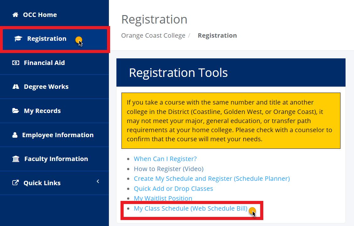 Class Schedule (Web Schedule Bill) | Orange Coast College